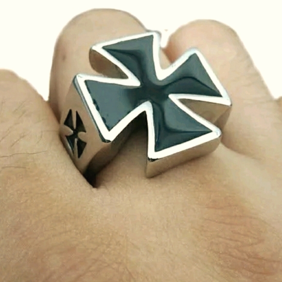 Accessories | Mens Stainless Steel Mc Black Iron Cross Biker Ring ...